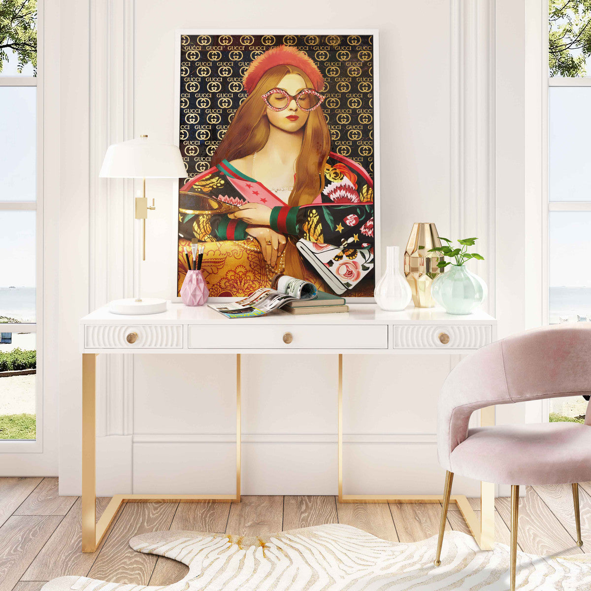 Oscar White Lacquer Desk Luxury Living Collection Deborah l kerbel