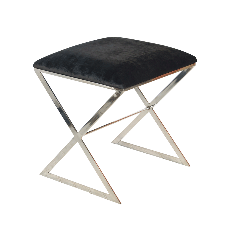 Emani Black Velvet With Polished Nickel Frame X Stool – Deborah l kerbel